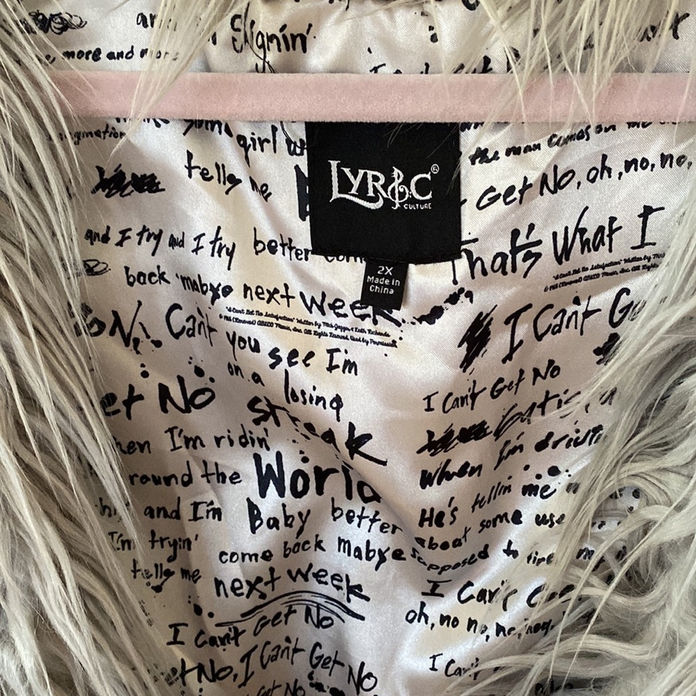 Faux Fur Mick Jagger Hand Written Lyrics Vest - Gem